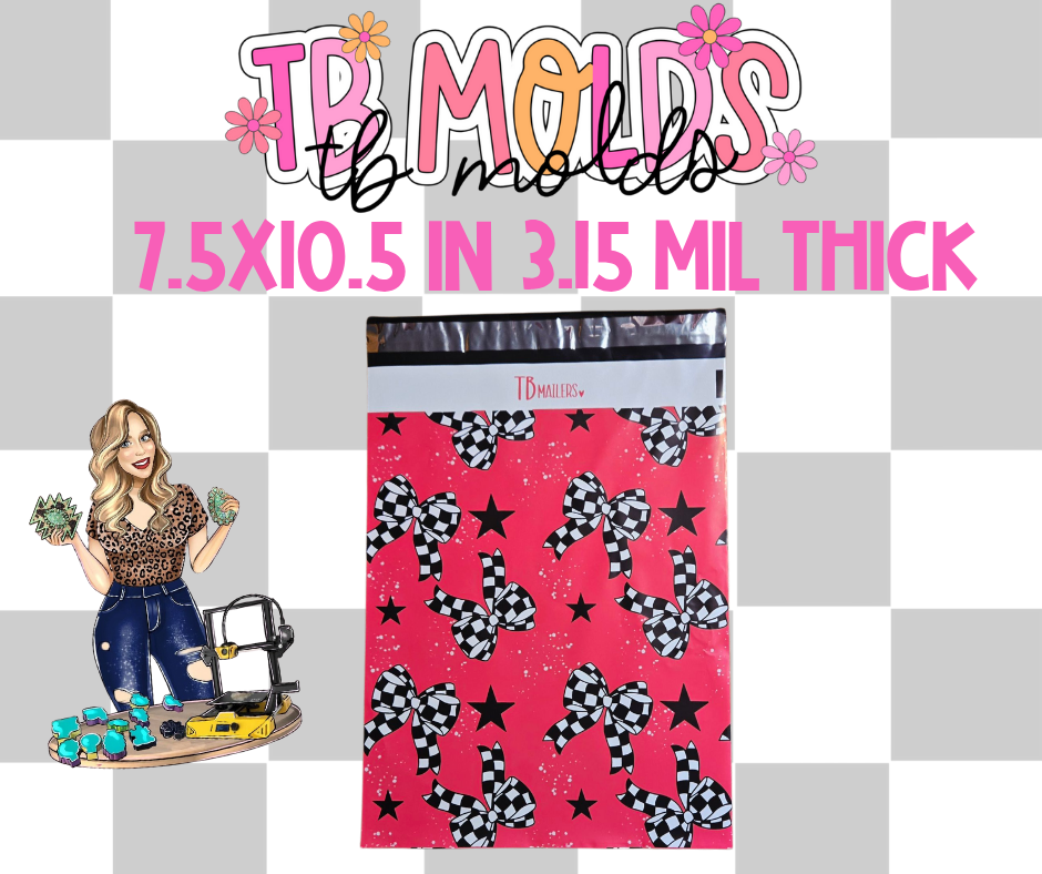 Hot Pink with Checkered Bow 7.5x10.5 Poly Mailer – TB MOLDS